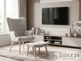 Relaxační křeslo ušák s podnožkou RENI - šedá látka bouclé
