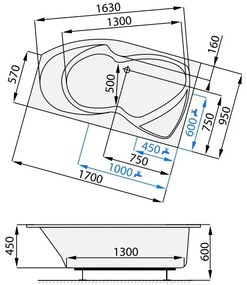 Santech FONTÁNA 170 x 95 cm SAFON170L vana akrylátová levá
