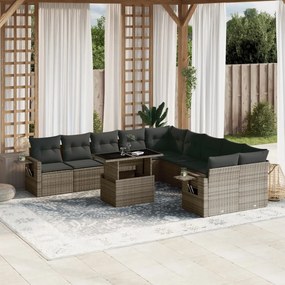 11dílná zahradní sedací souprava s poduškami šedá polyratan 3268170