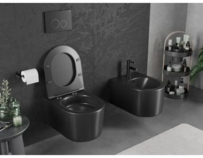 Mexen Sofia, závěsná WC mísa 490x360x355 mm, Rimless Tornádo + WC sedátko z duroplastu, černá matná, 30541085T
