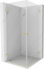Mexen Lunar-B Duo, výklopný sprchový kout 75 x 75 cm, 8mm čiré sklo, zlatý matný profil, 832-075L-075P-55-00