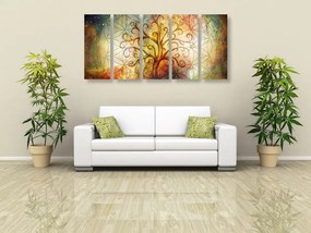 5-dílný obraz strom s květinou života - 200x100 cm