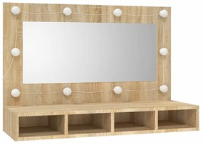 Zrcadlová skříňka s LED dub sonoma 90 x 31,5 x 62 cm