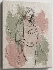 Foto obraz z vlastní fotky na plátno – Těhotenský portrét (Line-art s pastelovými akryly)