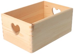 ČistéDřevo Přírodní dřevěný box se srdíčky 30 x 20 x 13 cm