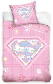 Textylia Bavlněné dětské povlečení do postýlky licenční 100x135cm / 40x60cm Superman girl růžové