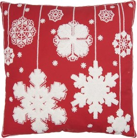 Bílo-červený polštář se sněhovými vločkami - 45*5*45 cm