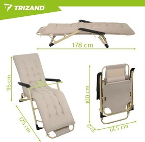 Skládací zahradní, plážové lehátko s polštářem a opěrkou hlavy - zlatá konstrukce
