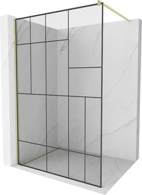 Mexen Kioto, sprchová zástěna Walk-In 120 x 200 cm, 8mm čiré sklo černý vzor, ​​zlatý matný profil, 800-120-101-55-78