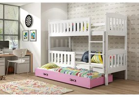 Dětská patrová postel KUBUS s výsuvnou postelí 80x190 cm - bílá Ružové