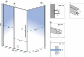 Obdélníkový sprchový kout REA SOLAR 100/dveře x 80/zástěna cm, kartáčovaná zlatá/transparent + vanička Savoy bílá