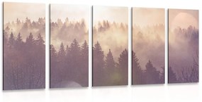 5-dílný obraz mlha nad lesem
