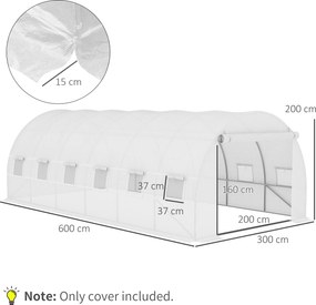 Outsunny náhradní fólie náhradní kryt 600 x 300 x 200 cm s předními dveřmi, 12 oken skleníková fólie odolná proti roztržení, zahradní fólie pro sklen…