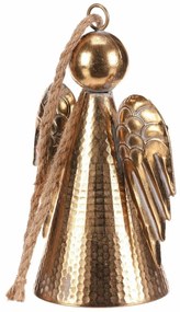 Závěsná kovová vánoční dekorace Anděl zvon 24 cm, zlatá