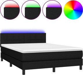 Box spring postel s matrací a LED černá 140x200 cm textil 3133159