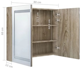 vidaXL Marketos LED koupelnová skříňka se zrcadlem dub 80 x 12 x 68 cm