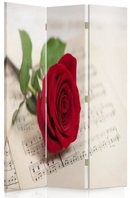 Ozdobný paraván Červená růže květ hudby - 110x170 cm, třídílný, obustranný paraván 360°