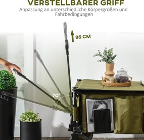 Bollerwagen, klappbar, 5 Seitentaschen, einziehbare Griff, bis 120 kg belastbar, Stahl, 108 x 55 x 93 cm, Grün
