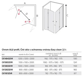 Mereo Mereo, Zalamovaci sprchový kout, Novea, čtverec, chrom ALU, sklo Čiré, CK11813ZVR