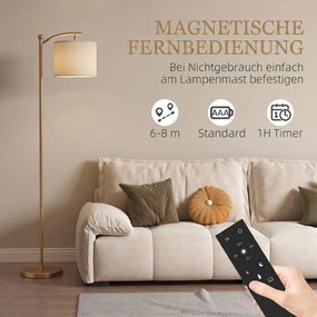 HOMCOM Stojací lampa, nastavitelné možnosti osvětlení, nožní spínač, dálkové ovládání, kov, zlatá