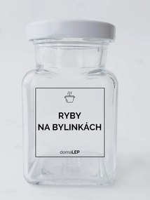 Samolepka na kořenky RYBY NA BYLINKÁCH průhledná 5 × 5 cm tučné písmo