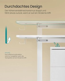Elektricky nastavitelný stůl, 60 × 140 cm, v barvě oblačné bílé