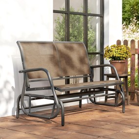 Outsunny zahradní houpací lavička pro 2 osoby z kovu a síťoviny, 120 x 70 x 85 cm, světle hnědá