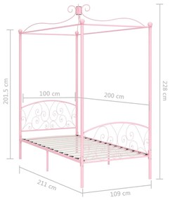 Rám postele s nebesy růžový kovový 100 x 200 cm,  284487