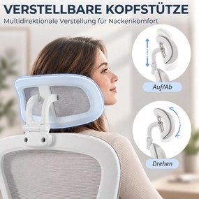 HOMCOM ergonomická kancelářská židle s bederní opěrkou, podnožkou a opěrkou hlavy, šedá
