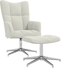Relaxační křeslo se stoličkou krémově bílé samet 328137