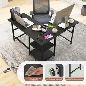 Costway Desk Rohový stůl ve tvaru L se zásuvkami a USB porty – 120 × 120 × 75 cm