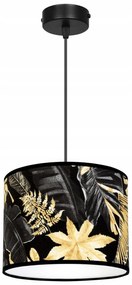 Závěsné svítidlo Gold Flowers, 1x černé textilní stínítko s květinovým vzorem
