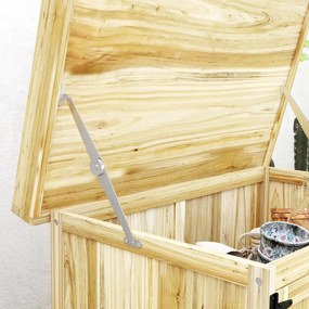 Zahradní skříňka, skříňka na nářadí pro venkovní použití, s pracovní deskou, dřevo a nerezová ocel, dvojité dveře, přírodní dřevo