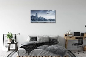 akrylový obraz Letadel mraky město 100x50 cm