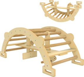 Montessori prolézačka pro vnitřní použití, dřevěný prolézací oblouk 2 v 1, pro děti od 2 do 4 let, 110x52x45 cm, přírodní dřevo