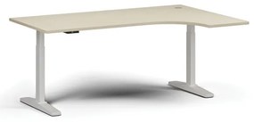 Výškově nastavitelný stůl, elektrický, 675-1325 mm, rohový pravý, deska 1800x1200 mm, bílá podnož, bříza