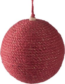 Vánoční ozdoba jutová červená koule - Ø 9*10cm - sada 4ks