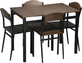HOMCOM 5-dílná jídelní souprava se 1 obdélníkovým stolem 100x63x76.5 cm a 4 židlemi 45x40x82 cm, v kovu a MDF, černá a hnědá | Aosom