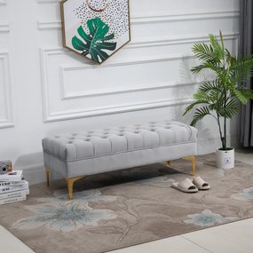 HOMCOM Lavice k posteli Lavice na boty se zvýšenými nohami ze sametu ve světle šedé barvě 118x45x42cm do ložnice a předsíně | Aosom.de
