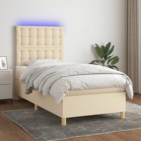 vidaXL Box spring postel s matrací a LED 100x200 cm textil [3135738] Barva: krémová
