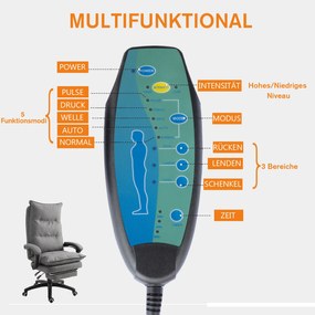 Ergonomická masážní kancelářská židle Vinsetto s výsuvnou podnožkou, výškově nastavitelná, černá pro pohodlí v kanceláři | Aosom.de