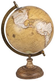 Hnědý dekorativní glóbus na dřevěném podstavci Globe - 22*22*37 cm