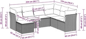 7dílná zahradní sedací souprava a podušky světle šedá polyratan 3249831