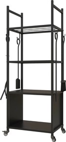 Outsunny Stojan na dřevo 45 x 30 x 118 cm s koly, 4 police, stojan na dřevo pro venkovní i vnitřní použití, do 60 kg, kovový, černý