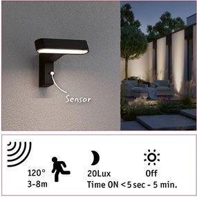 P 94548 LED venkovní nástěnné svítidlo Ito pohybové čidlo horizontální orientace IP44 227x159mm 3000K 6W 230V 65° antracit kov/umělá hmota - PAULMANN