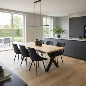 Vikio Jídelní set pro 6 osob 180x90 cm dub, černá broušená kůže VJS118-61C