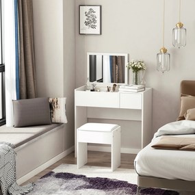 HOMCOM Moderní toaletní stolek 80Š x 40H x 79V cm se sklopným zrcadlem, zásuvkou a úložným prostorem + stůl