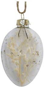 Chic Antique Skleněné velikonoční vajíčko Flowers Clear/Cream 7 cm, čirá barva, krémová barva, sklo, kov