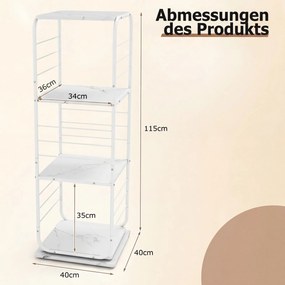 Costway 4 řadová otočná knihovna 360° otočná knižní věž s kovovým rámem v bílé