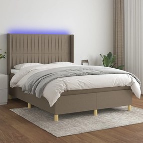 Box spring postel s matrací a LED taupe 140x200 cm textil